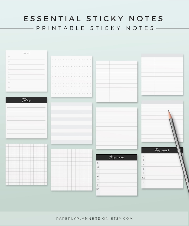 12 Essential Sticky Notes | Printable Sticky Notes Template, 3X3 Inch ...