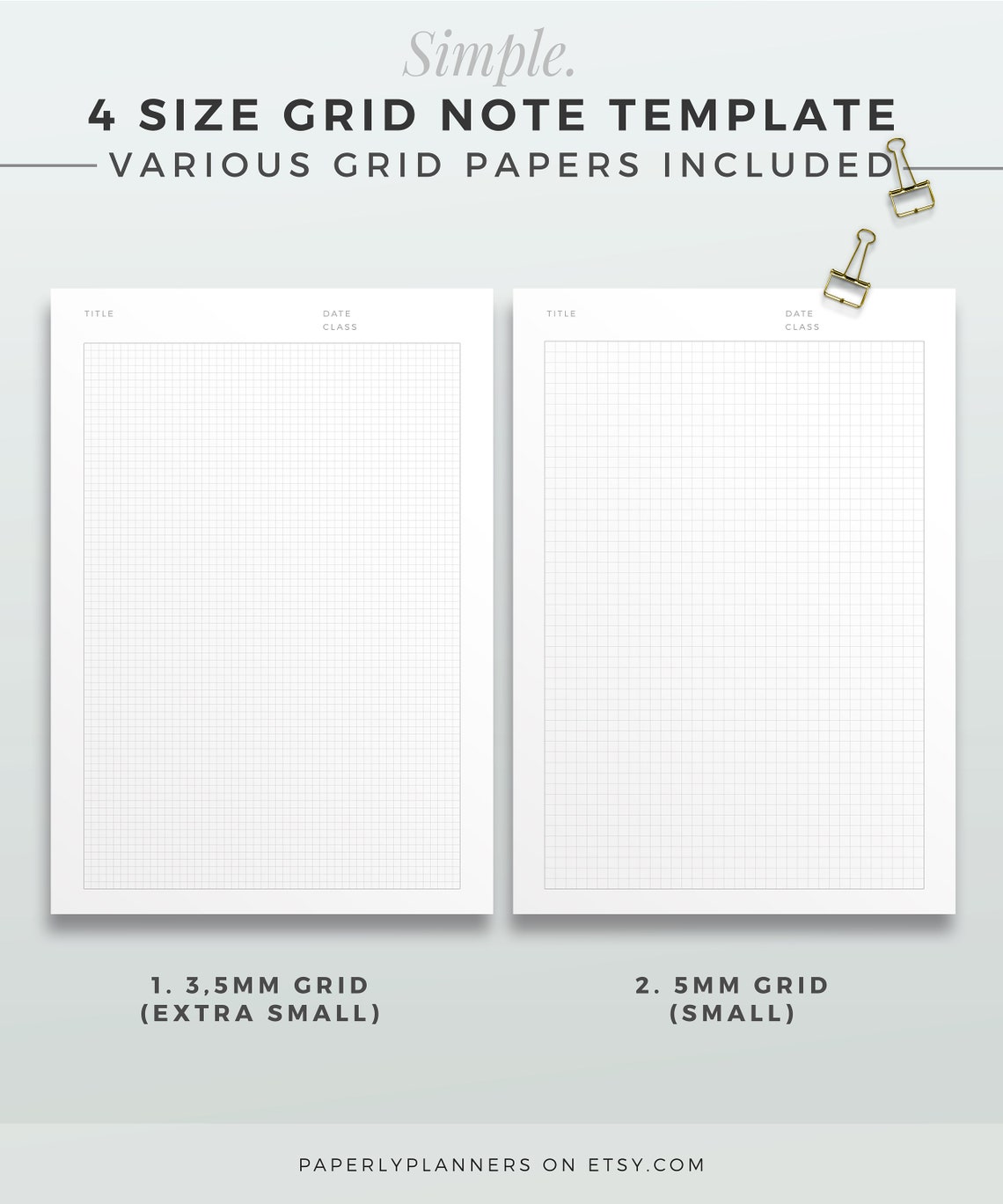 SIMPLE 4-size Grid Note Template A4 & LETTER Printable - Etsy
