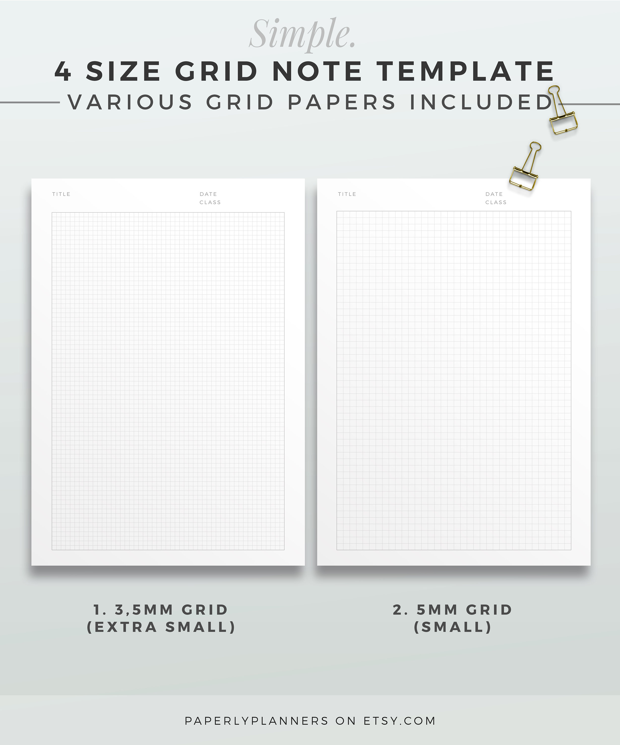 SIMPLE 4-size Grid Note Template | A4 & LETTER | Printable Note Inserts ...