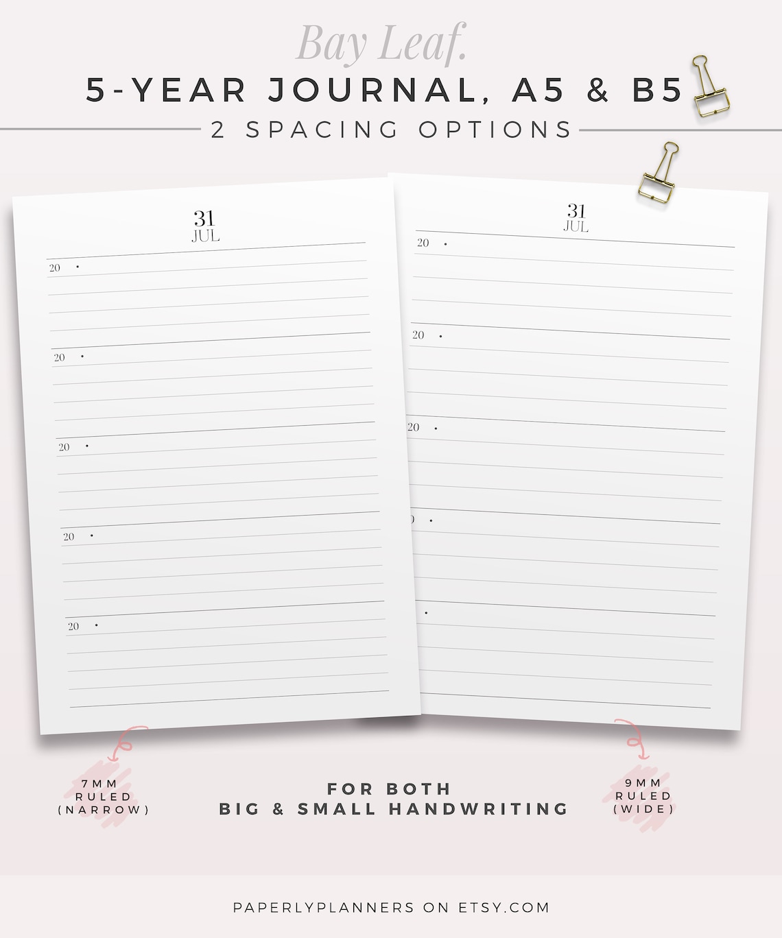 BAY LEAF 5-year Journal A5 & B5 Printable Planner Inserts - Etsy Canada