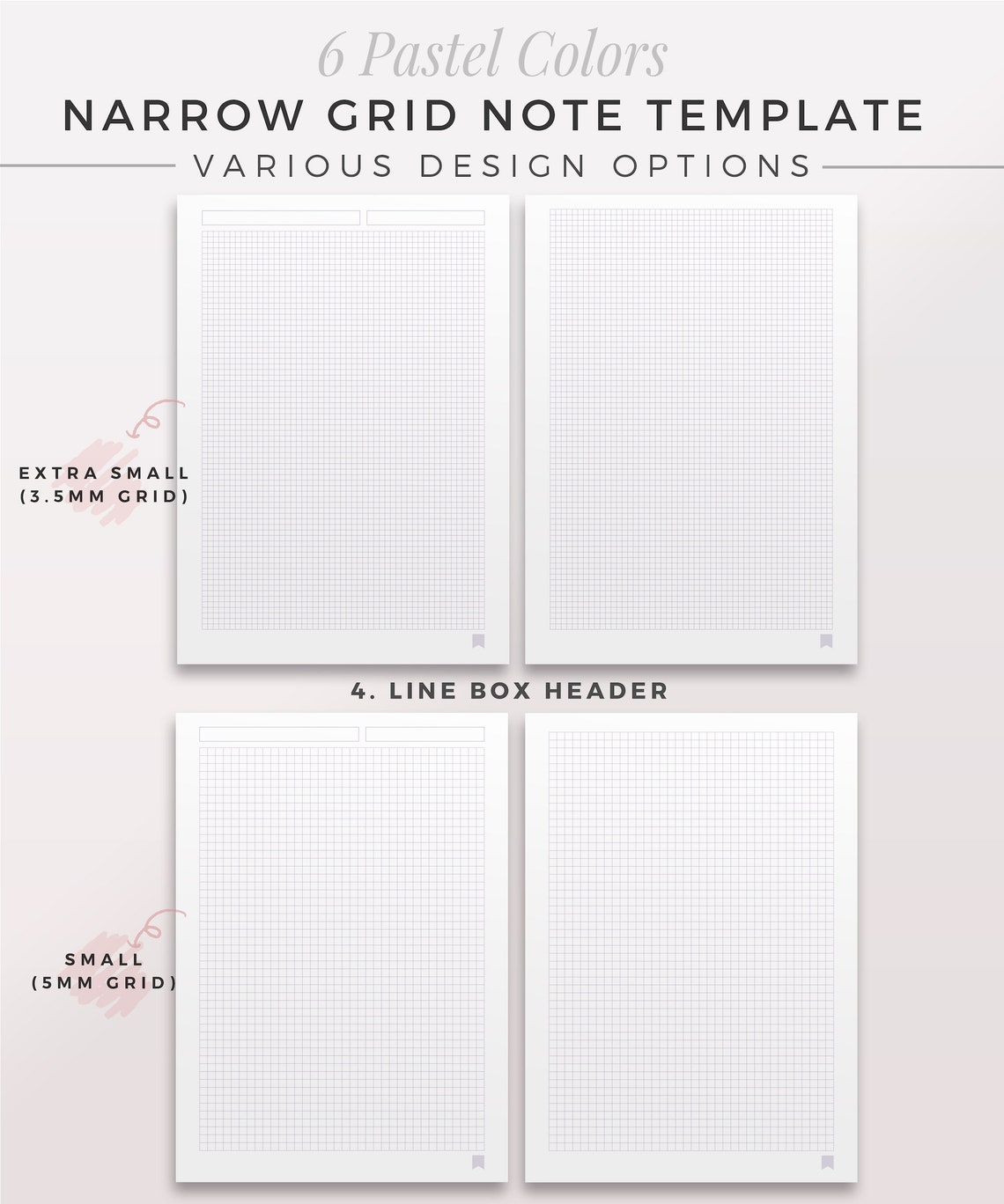 6 PASTEL Grid Note NARROW Grid Notebook Template Printable - Etsy