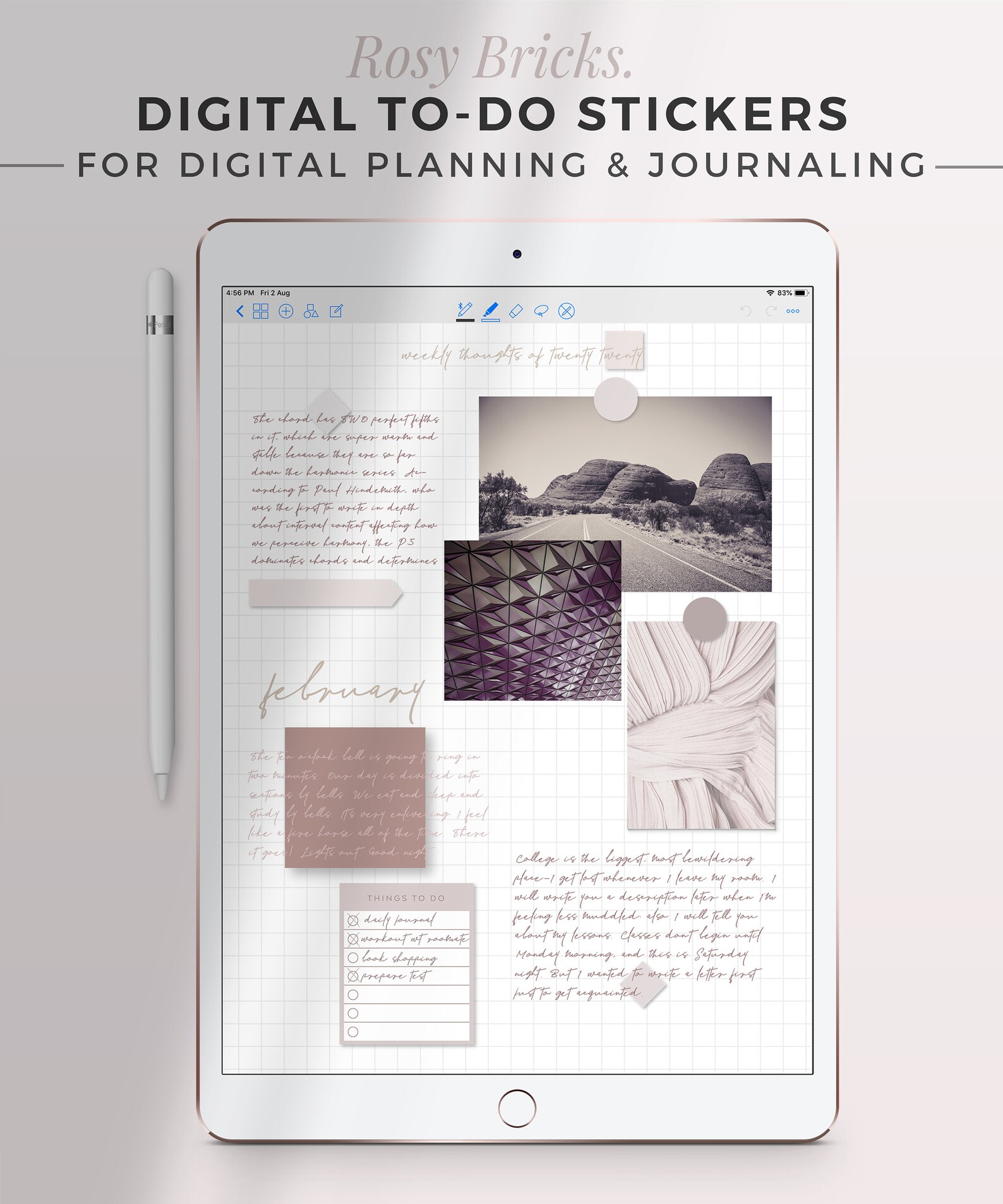 ROSY BRICK To-do Sticky Note Set | Goodnotes Sticker Book | Digital ...