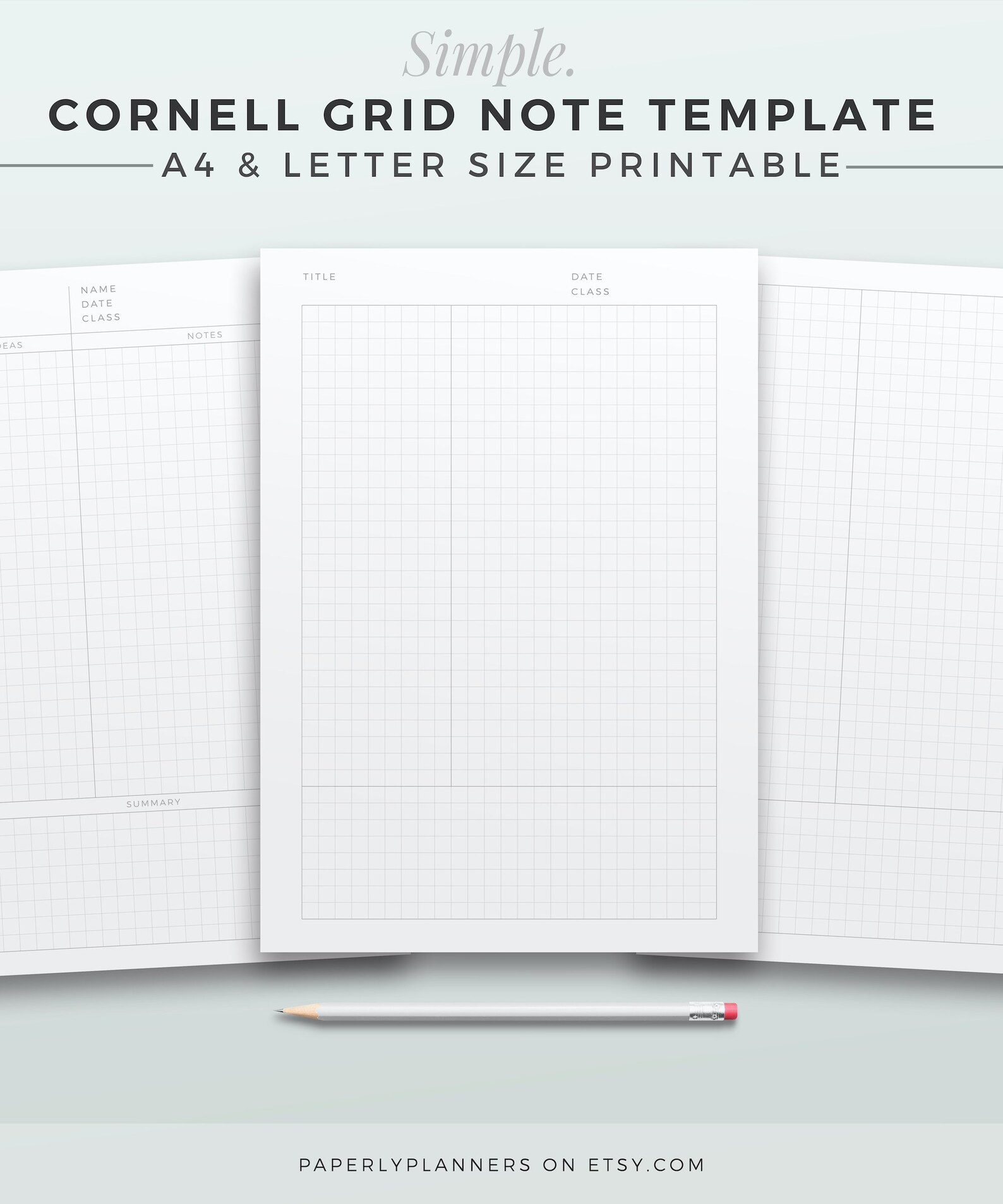SIMPLE Cornell Grid Note Template | A4 & LETTER | Printable Note ...
