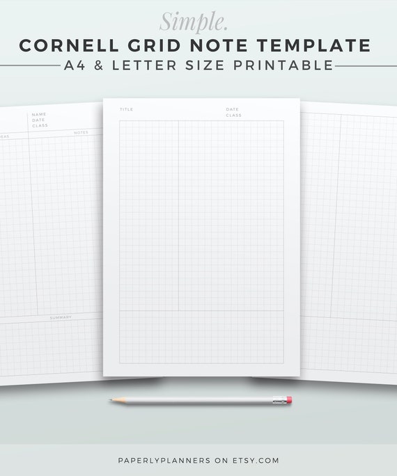 SIMPLE Cornell Grid Note Template A4 & LETTER Printable - Etsy