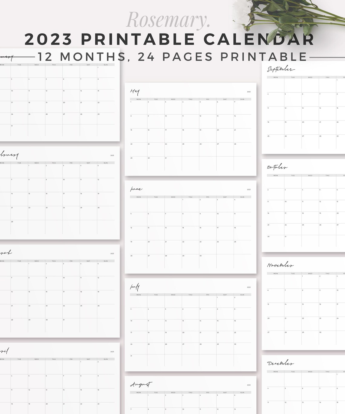 ROSEMARY 2023 Calendar One Page Monthly Planner, Printable Planner ...