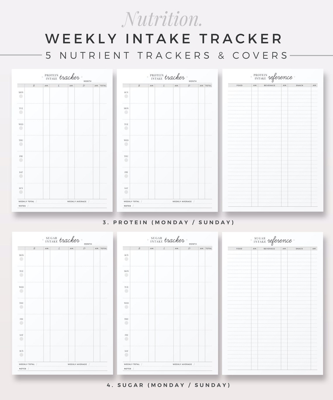 Weekly Intake Tracker Diet Planner, Printable Planner Inserts ...