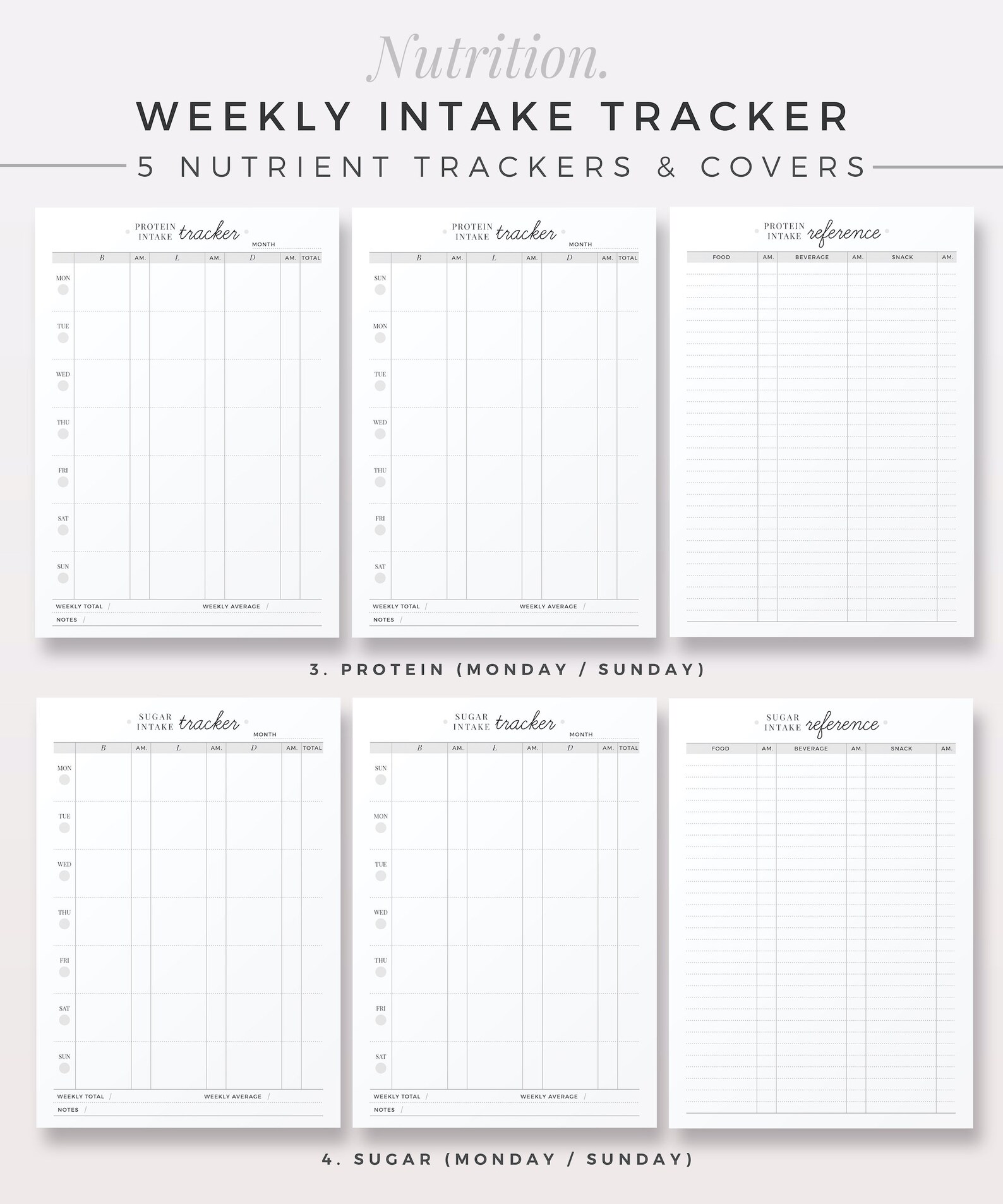 Weekly Intake Tracker Diet Planner, Printable Planner Inserts ...