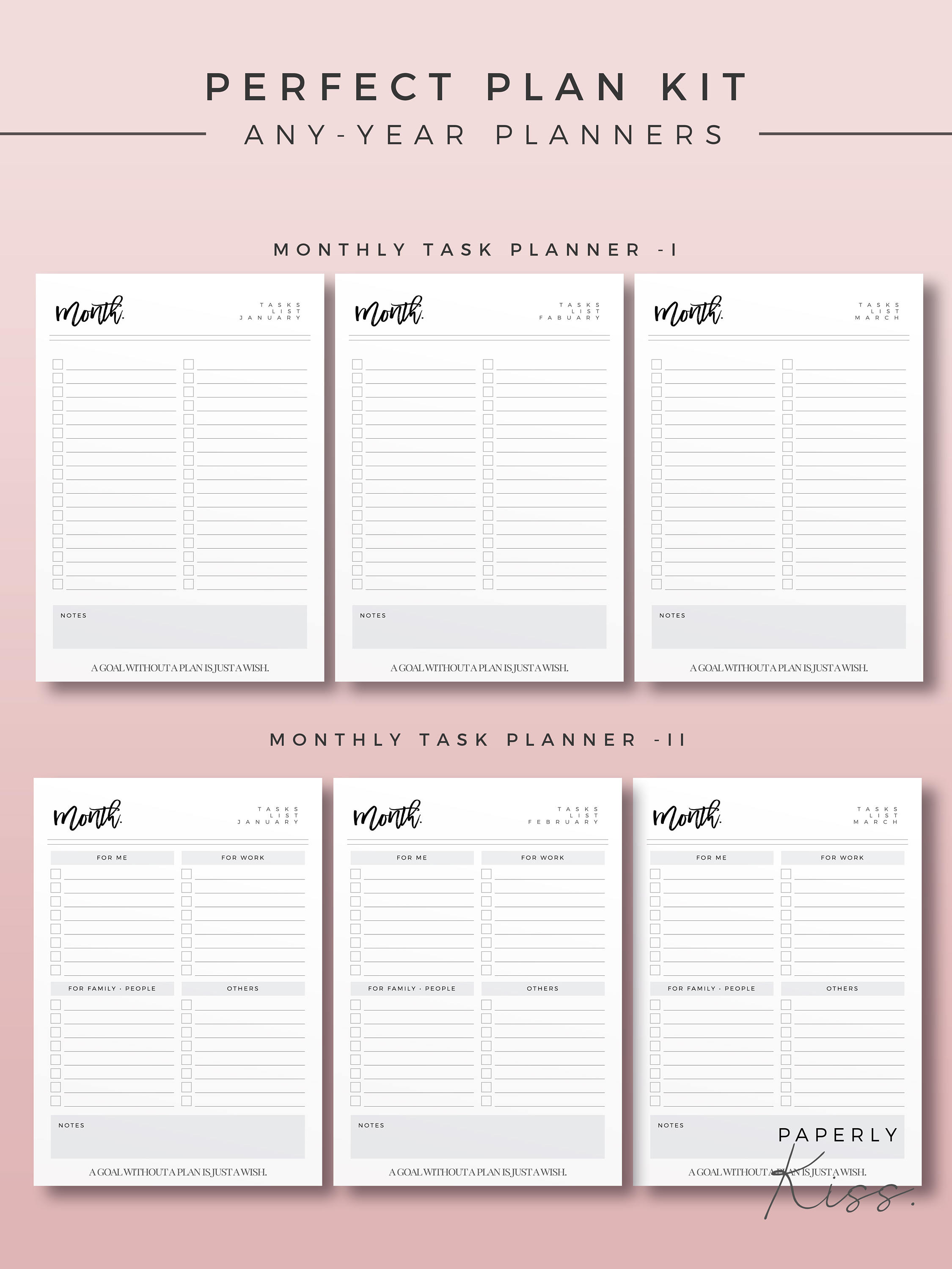 Perfect Plan Kit, Printable Planner Bundle, Modern Life Organizer ...