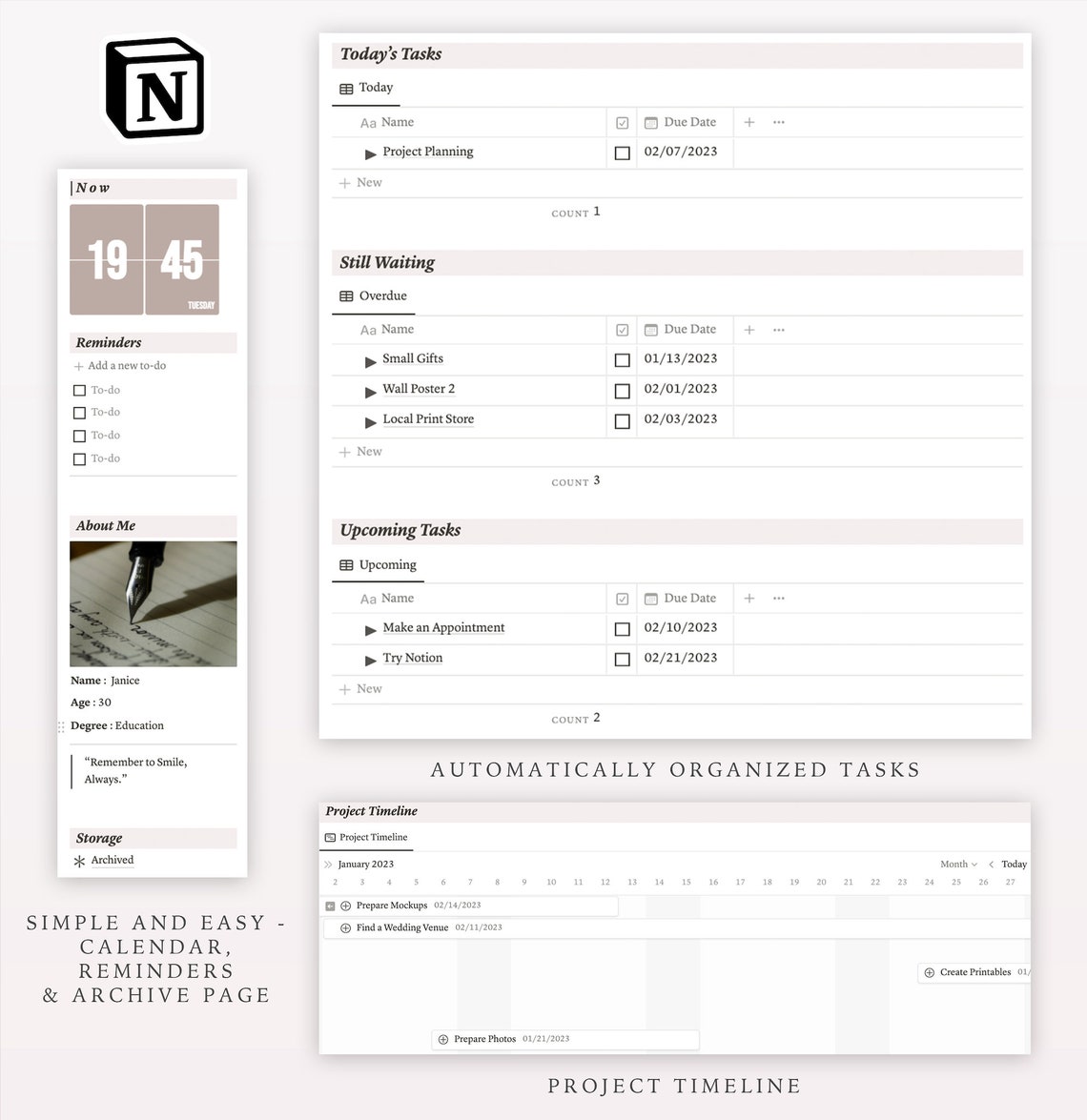 SIMPLE Project Planner Notion Template | Notion Project Tracker ...