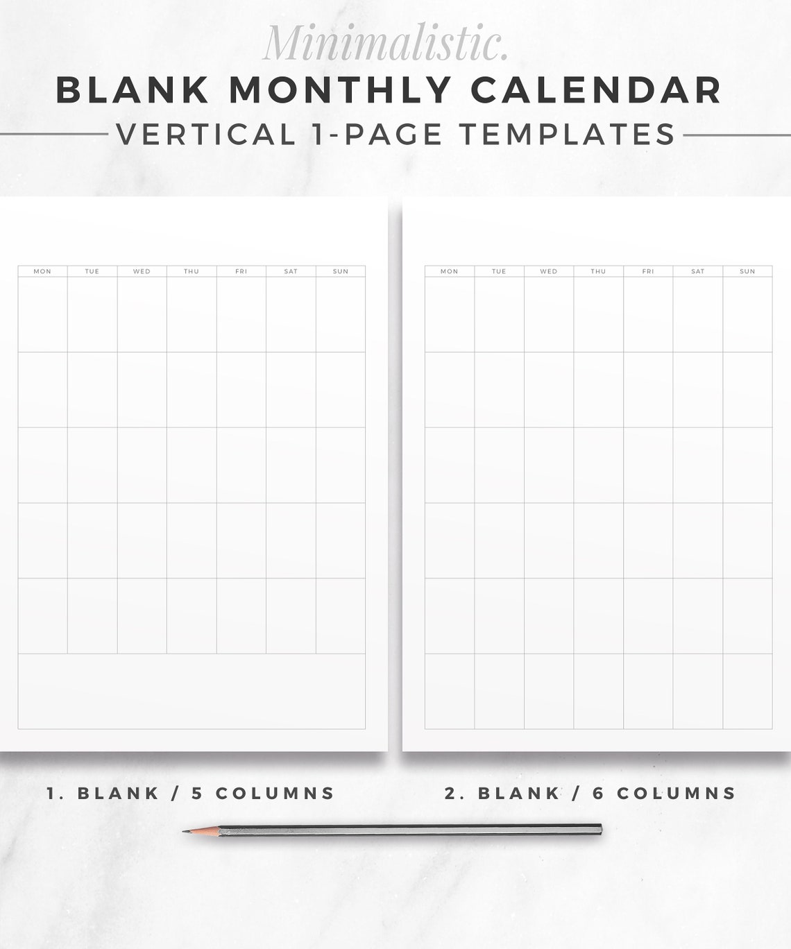 MINIMALISTIC Blank Calendar A4 & LETTER Empty Printable Calendar ...