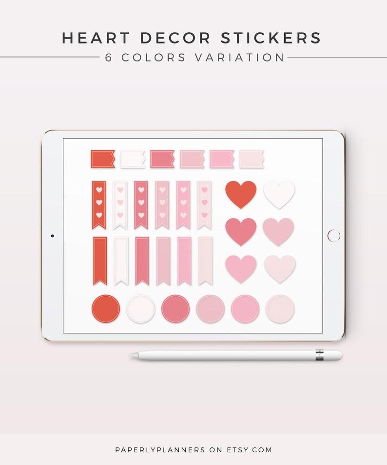 Heart Decor Stickers | iPad Stickers, Digital Planner, Goodnotes ...