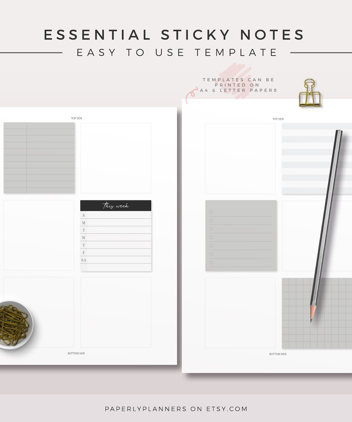 12 Essential Sticky Notes | Printable Sticky Notes Template, 3X3 Inch ...