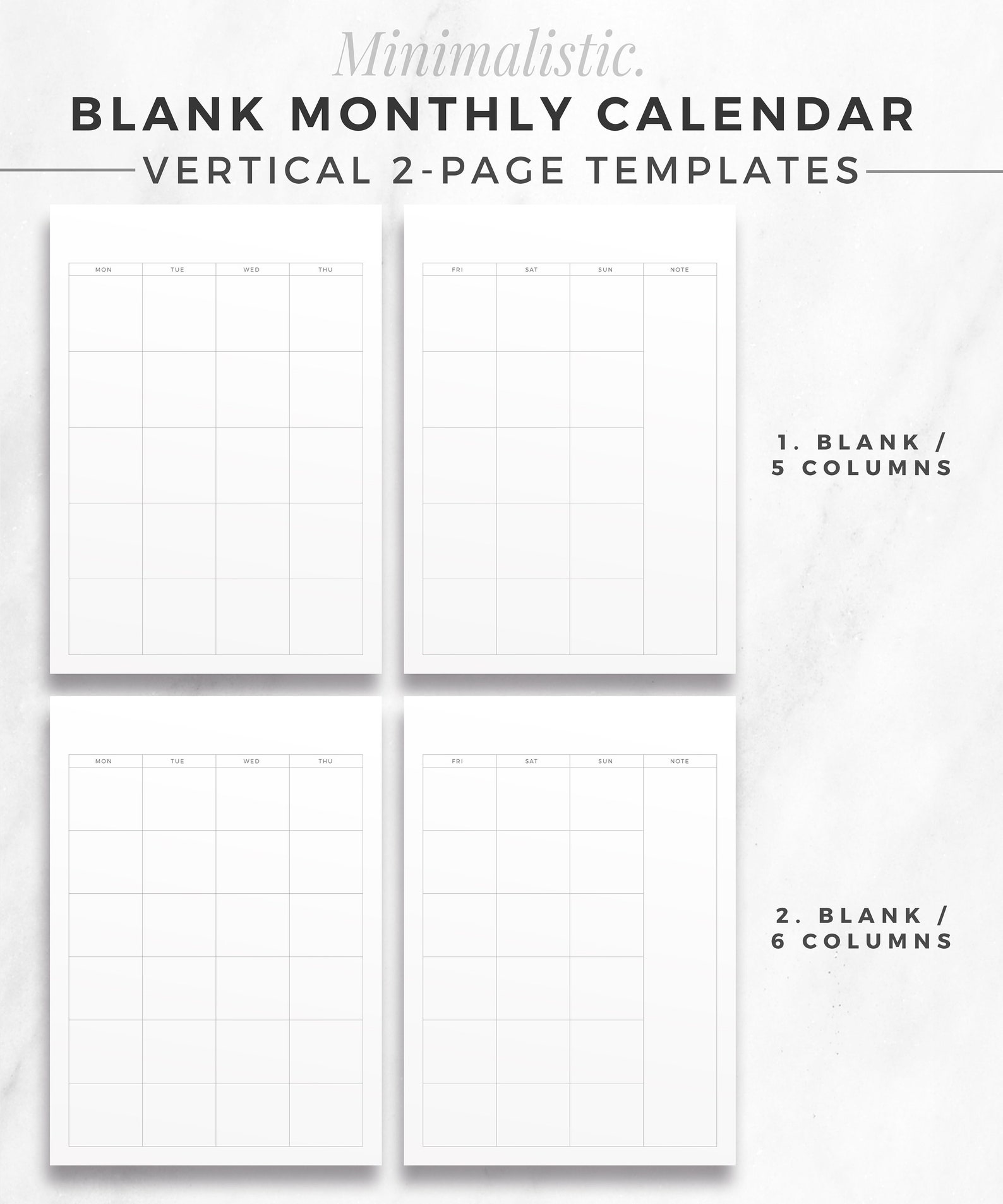 MINIMALISTIC Blank Calendar | A4 & LETTER | Empty Printable Calendar ...