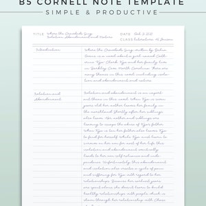 B5 Cornell Note Template, Printable Note Inserts, Productivity Study ...