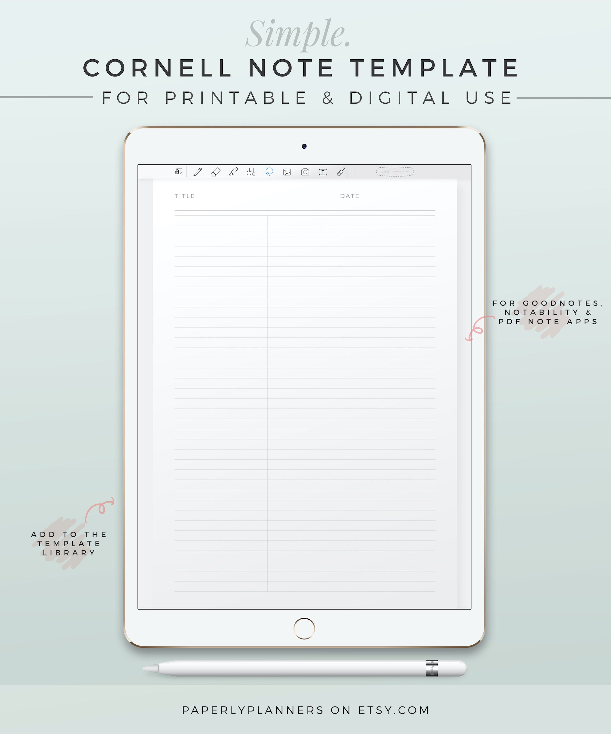 SIMPLE Cornell Note Template, Printable Note Inserts, Productivity Study Note, Study Journal ...
