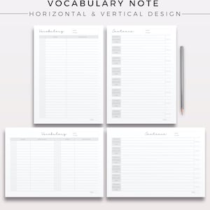 STUDENTS Voca Note Template, Printable Note Inserts, Vocabulary ...