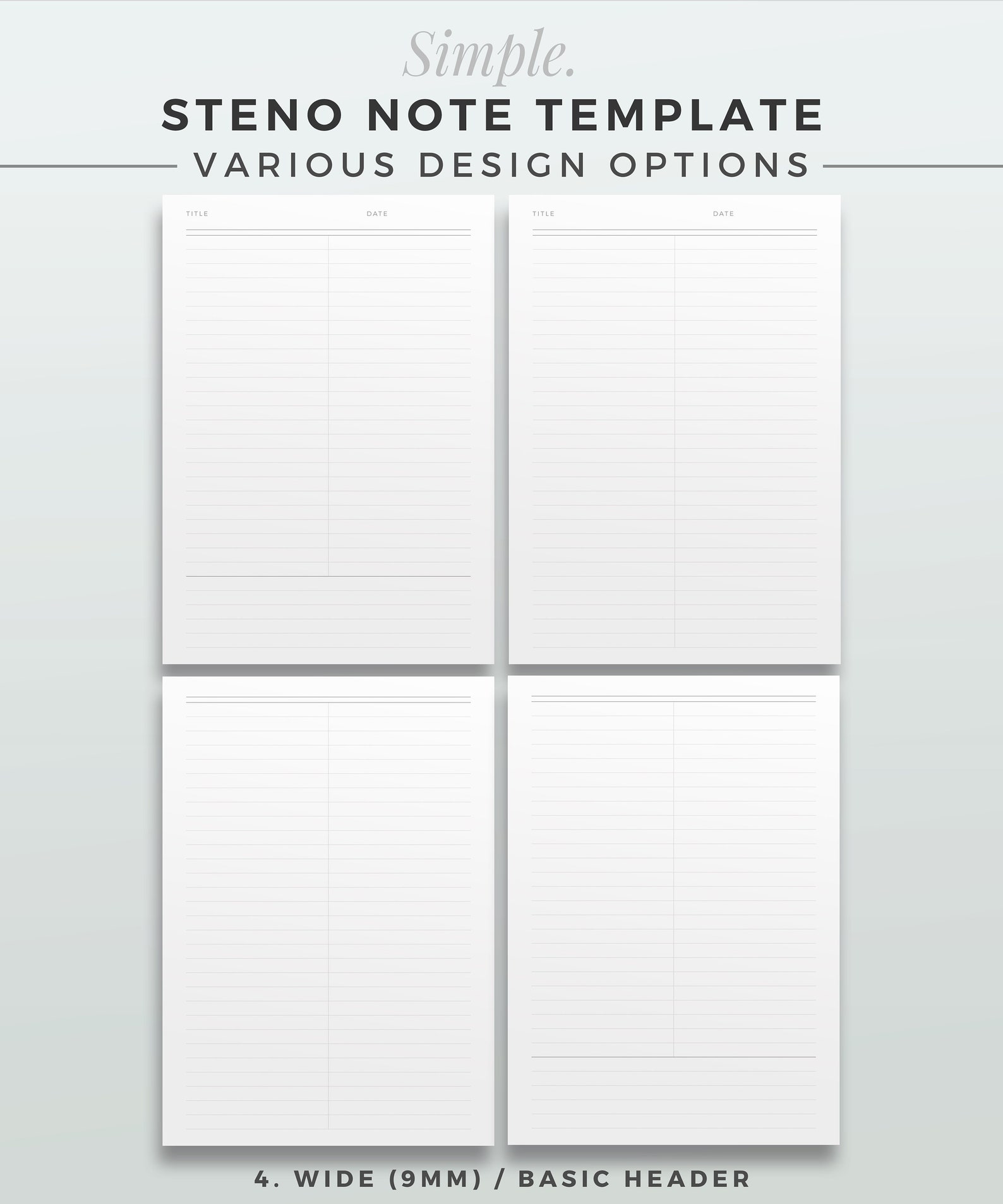 SIMPLE Steno Note Template | A4 & LETTER | Printable Steno Note Inserts ...