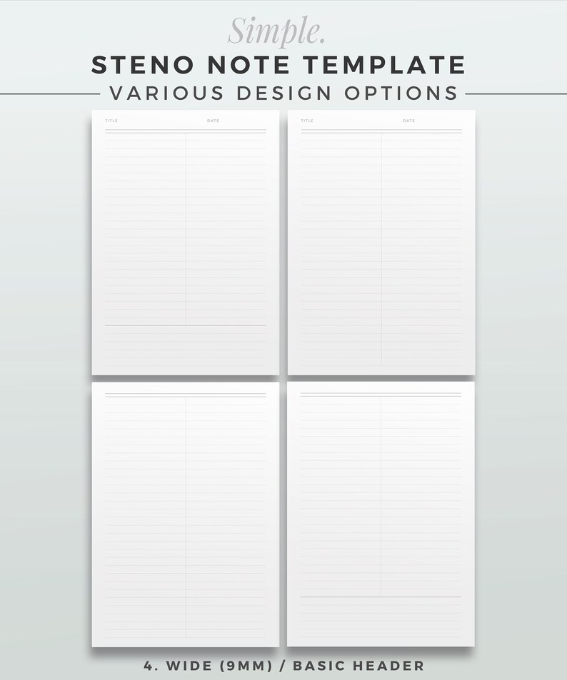 SIMPLE Steno Note Template | A4 & LETTER | Printable Steno Note Inserts ...
