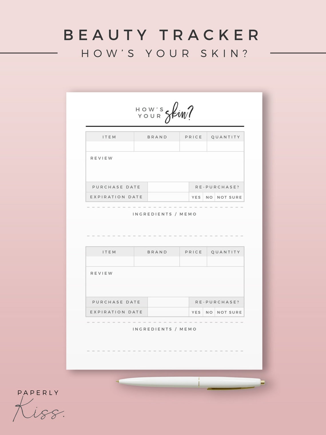 Beauty Tracker, Printable Planner Inserts, Cosmetics Inventory Journal ...