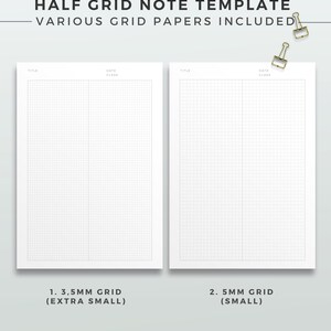 SIMPLE Half Grid Note Template | A4 & LETTER | Printable Note Inserts ...