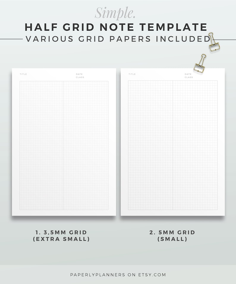 SIMPLE Half Grid Note Template | A4 & LETTER | Printable Note Inserts ...