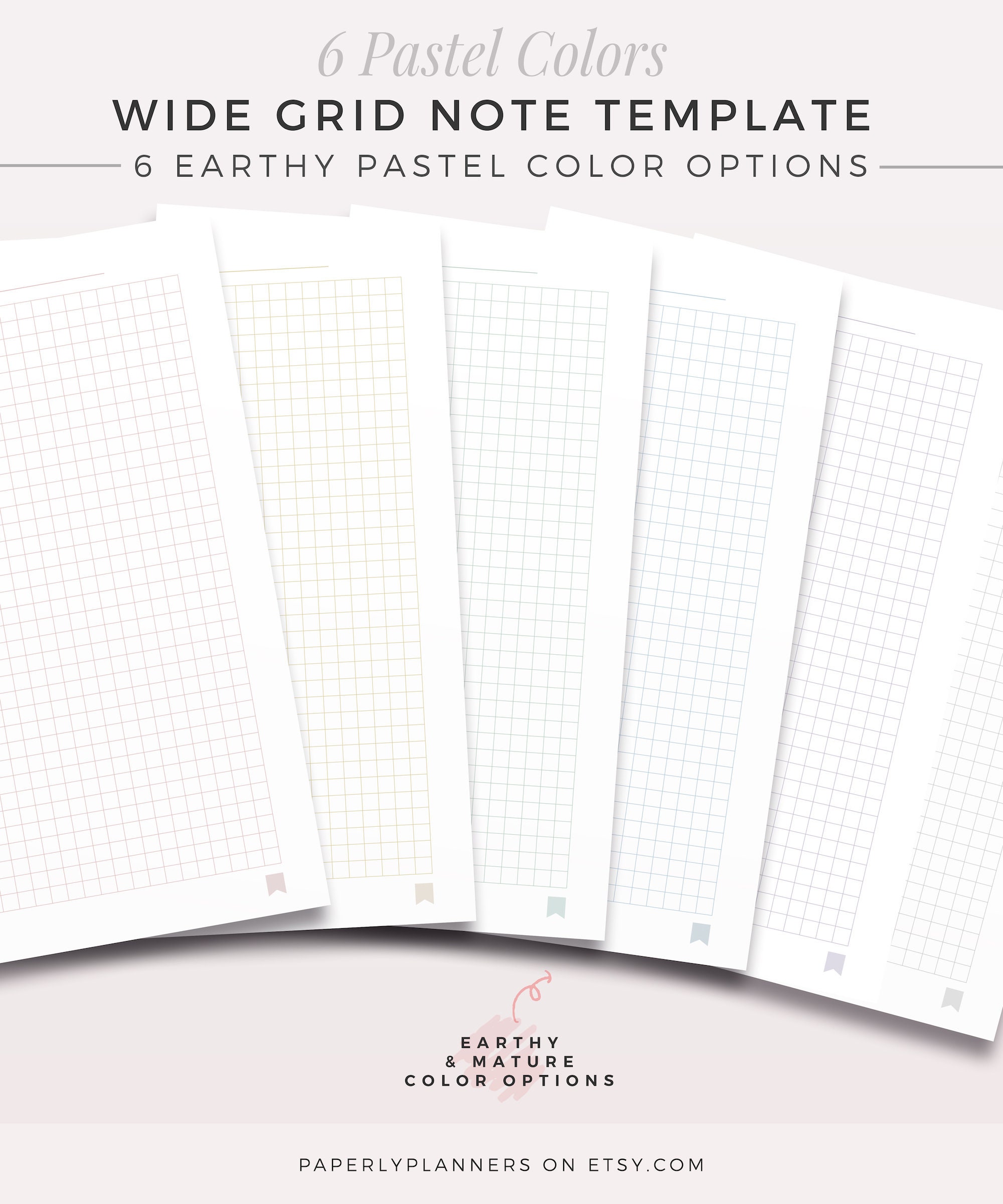 6 PASTEL Grid Note | WIDE Grid, Notebook Template, Printable Note ...