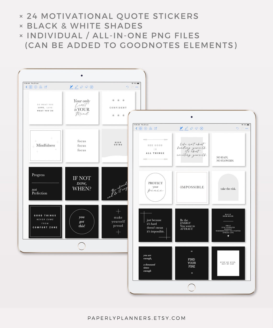 BLACK & WHITE Motivational Quote Stickers Digital Stickers, Aesthetic ...