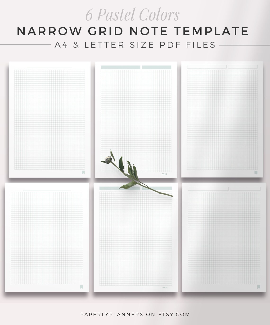 6 PASTEL Grid Note NARROW Grid Notebook Template Printable - Etsy