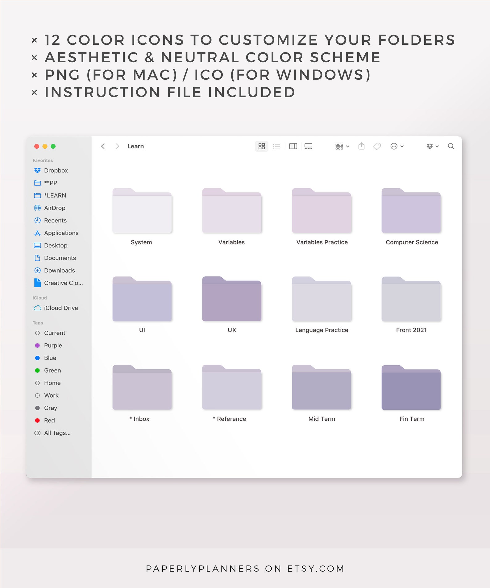 FALL LAVENDER Desktop Folder Icons | Mac and Windows, Customizable Icon ...