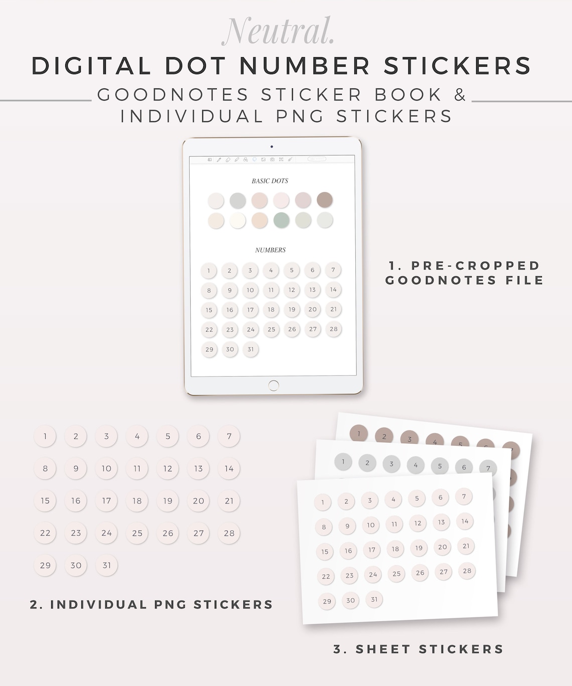 NEUTRAL Dot Number Digital Stickers Goodnotes Edition - Etsy