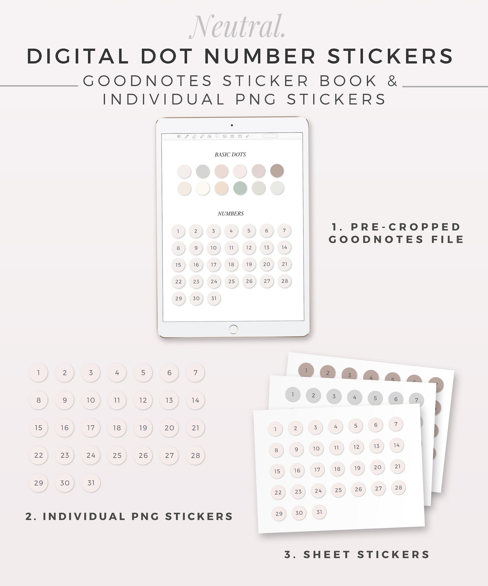 NEUTRAL Dot Number Digital Stickers Goodnotes Edition - Etsy