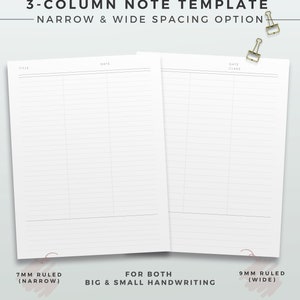 SIMPLE 3-column Note Template | A4 & LETTER | Printable Note Insert ...