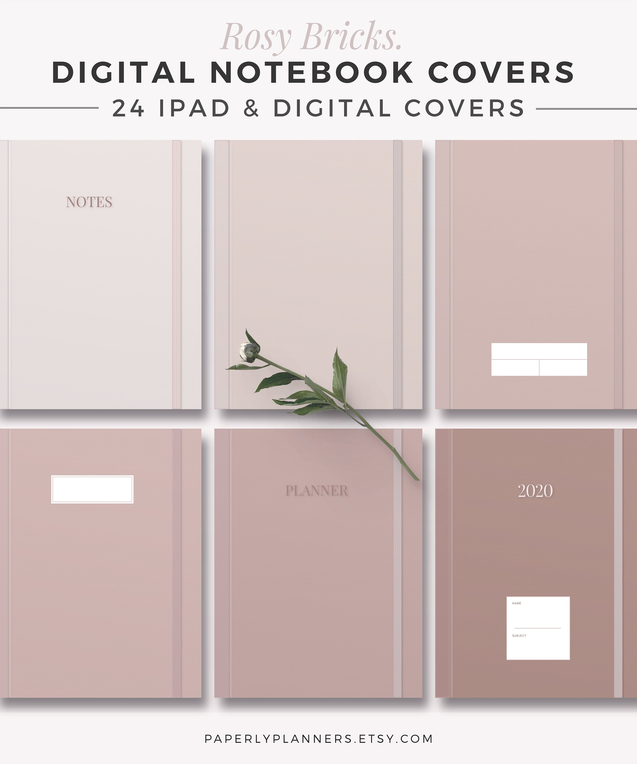 ROSY BRICKS Digital Note Package | iPad Note Template Bundle, Aesthetic ...