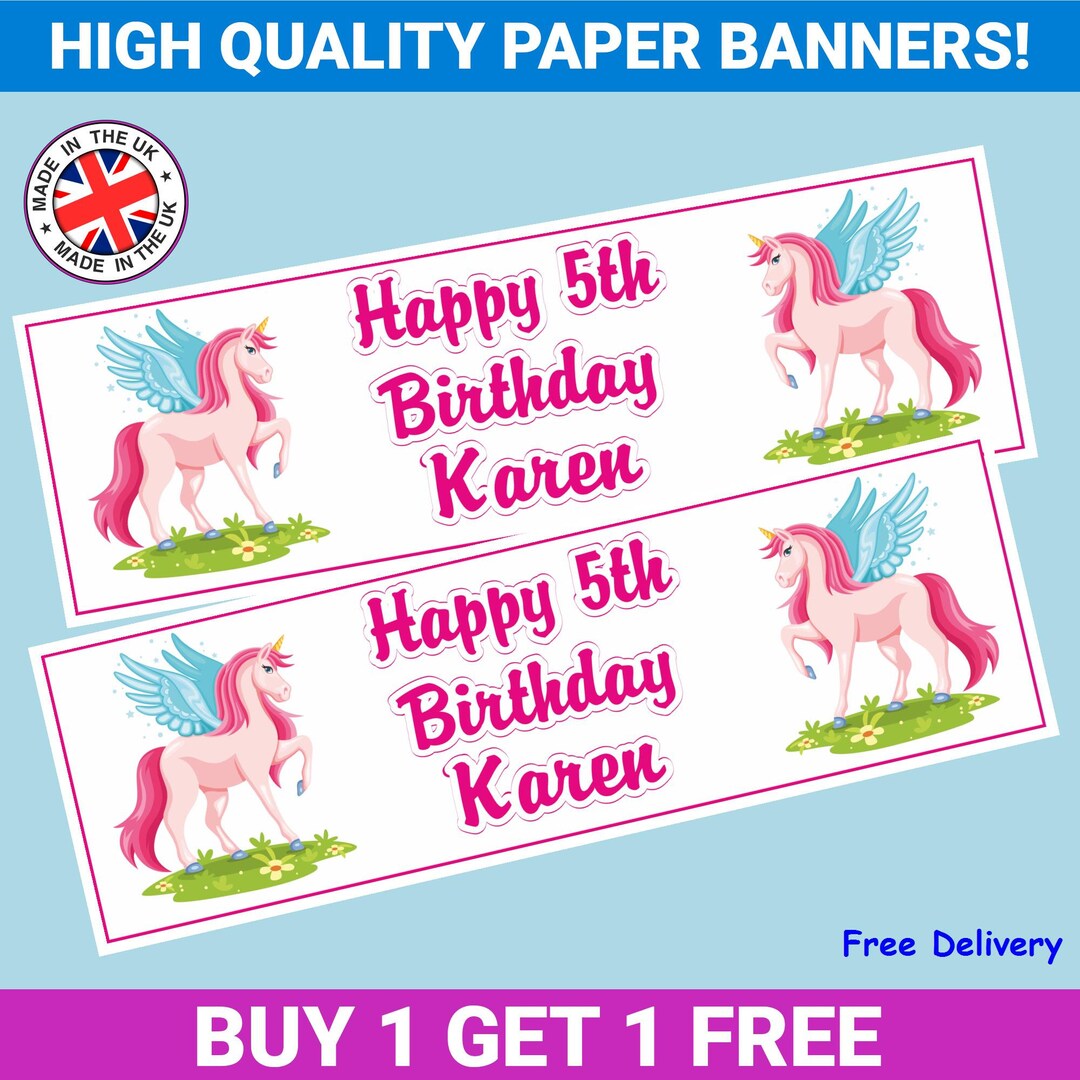 Personalised Unicorn Horse Girls Happy Birthday Wall Banner - Etsy