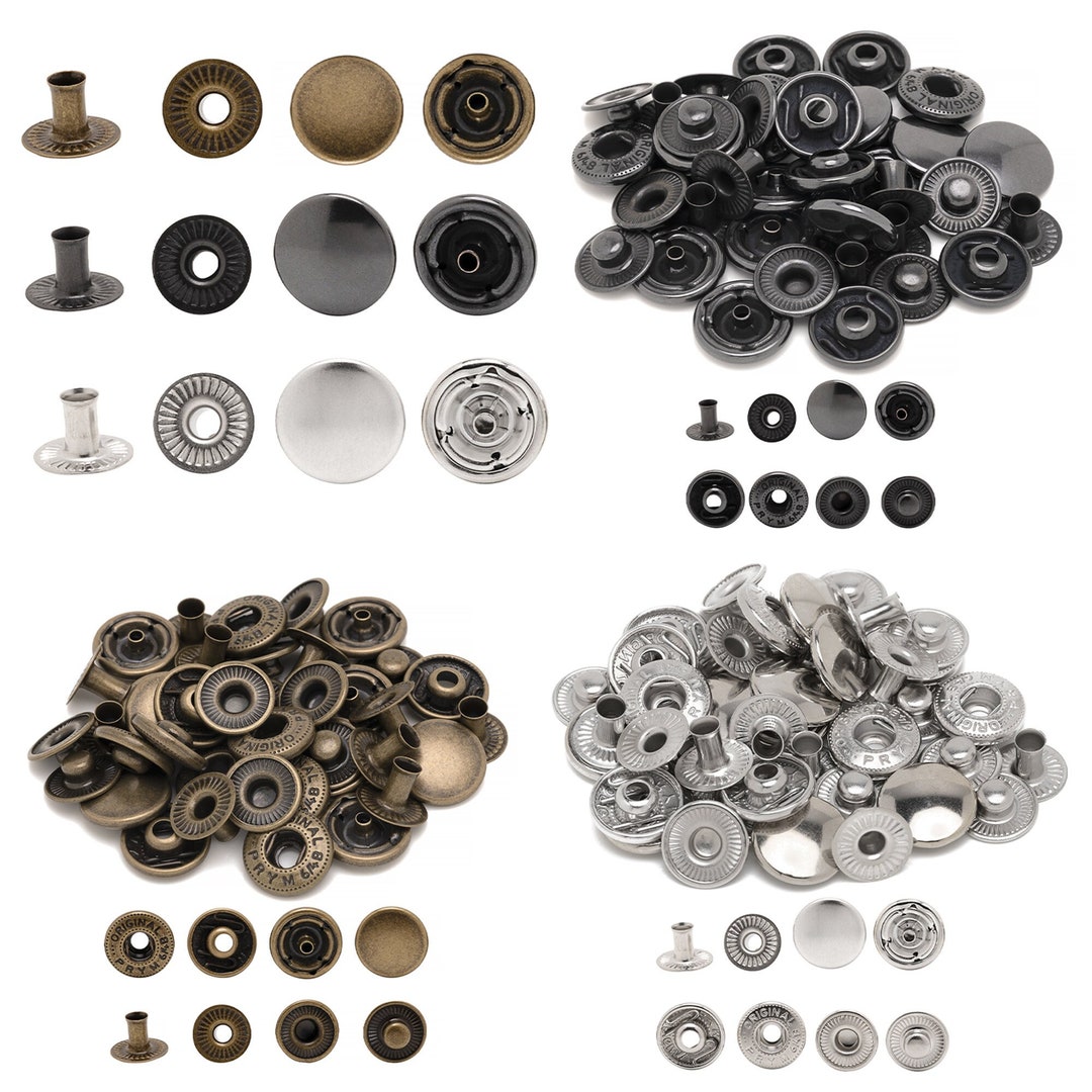 15mm S Spring Press Studs Brass Snap Fastener Matt Black Plastic Cap No ...
