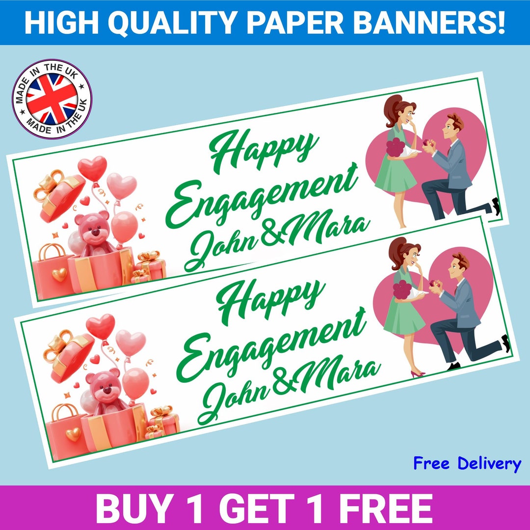 Personalised Happy Engagement Couple Banner, Couple Propose Design ...