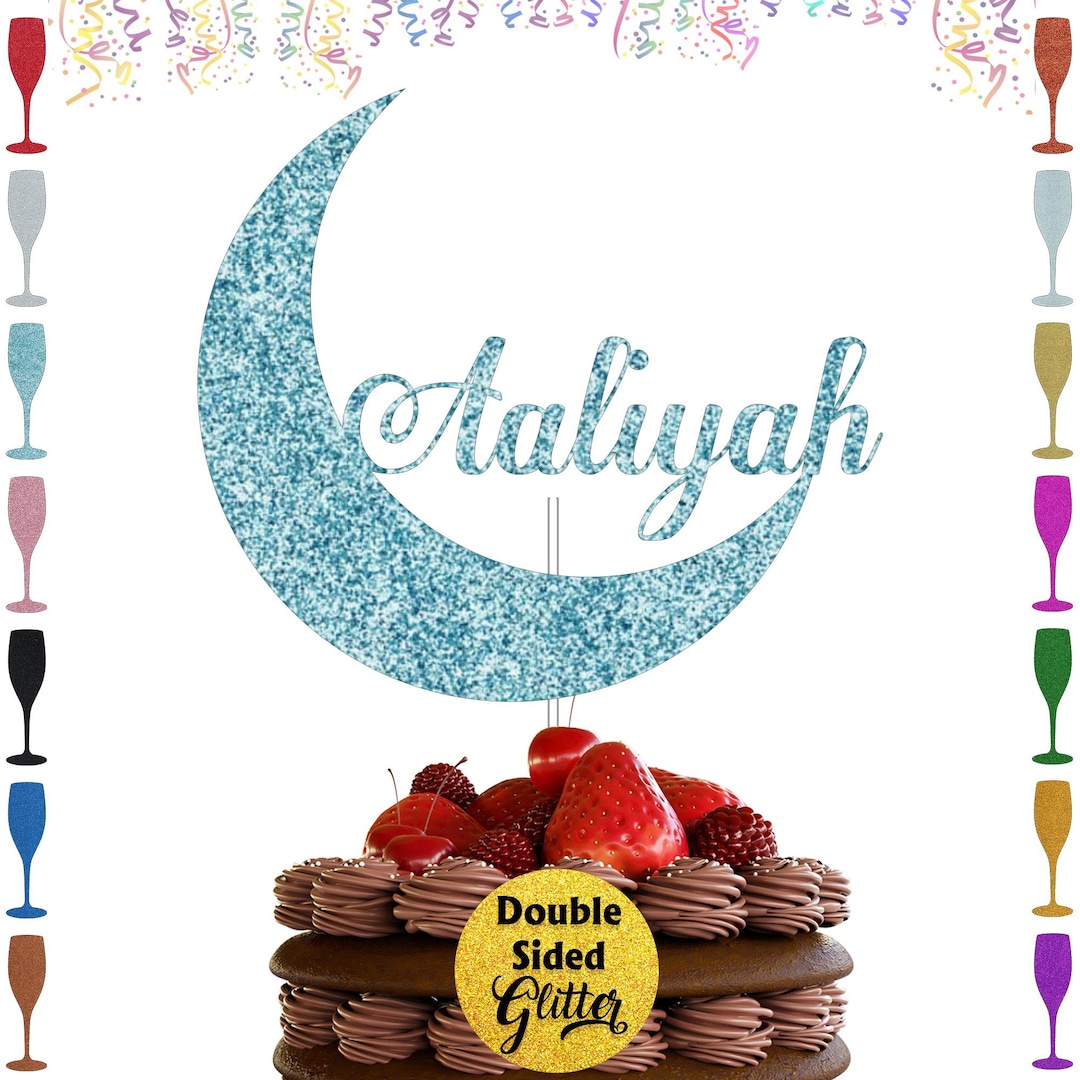 Personalised Moon Birthday Cake Topper, Custom Glitter Cake Topper for ...