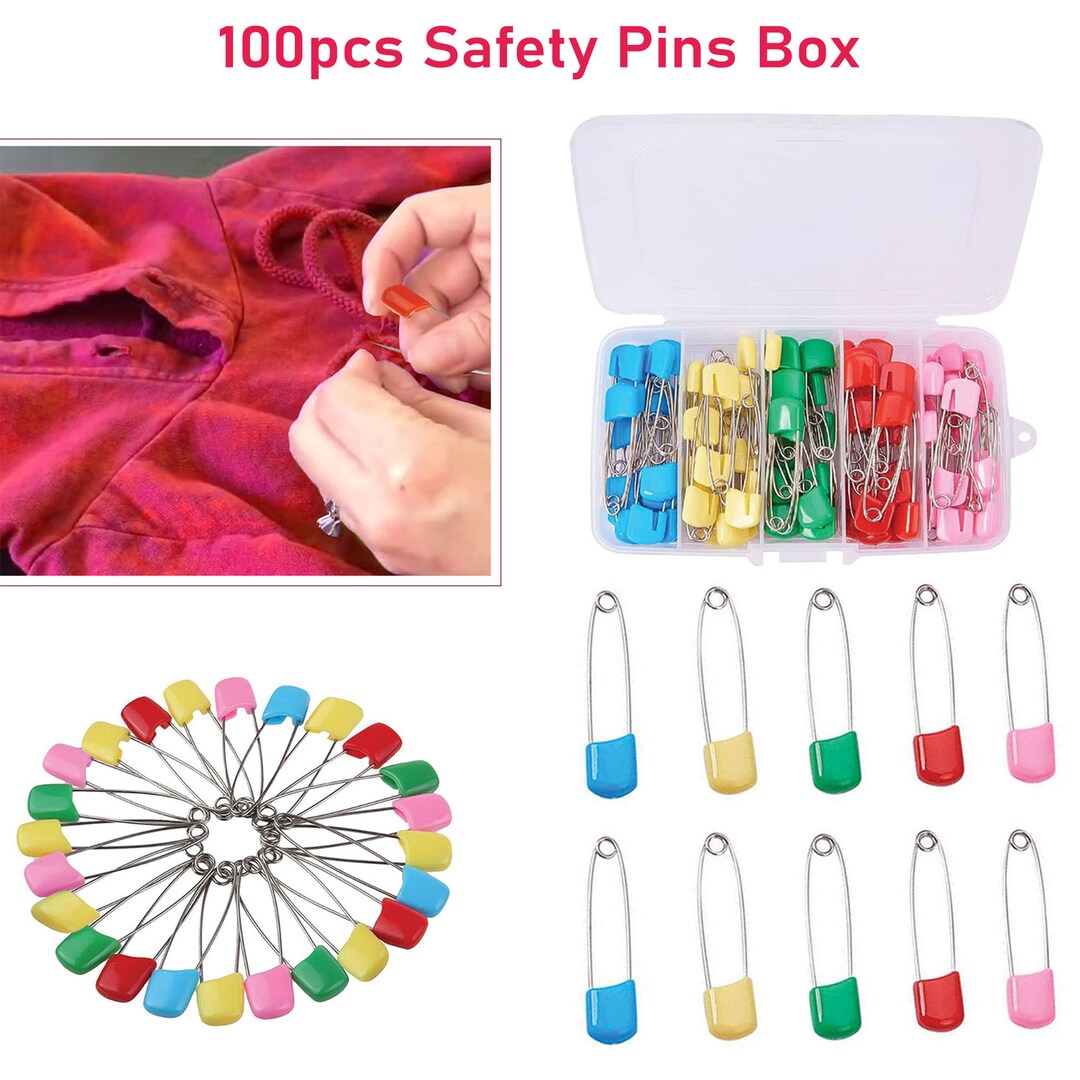 100pcs Stainless Steel Safety Pins Box Assorted Colorful Safety Pins ...