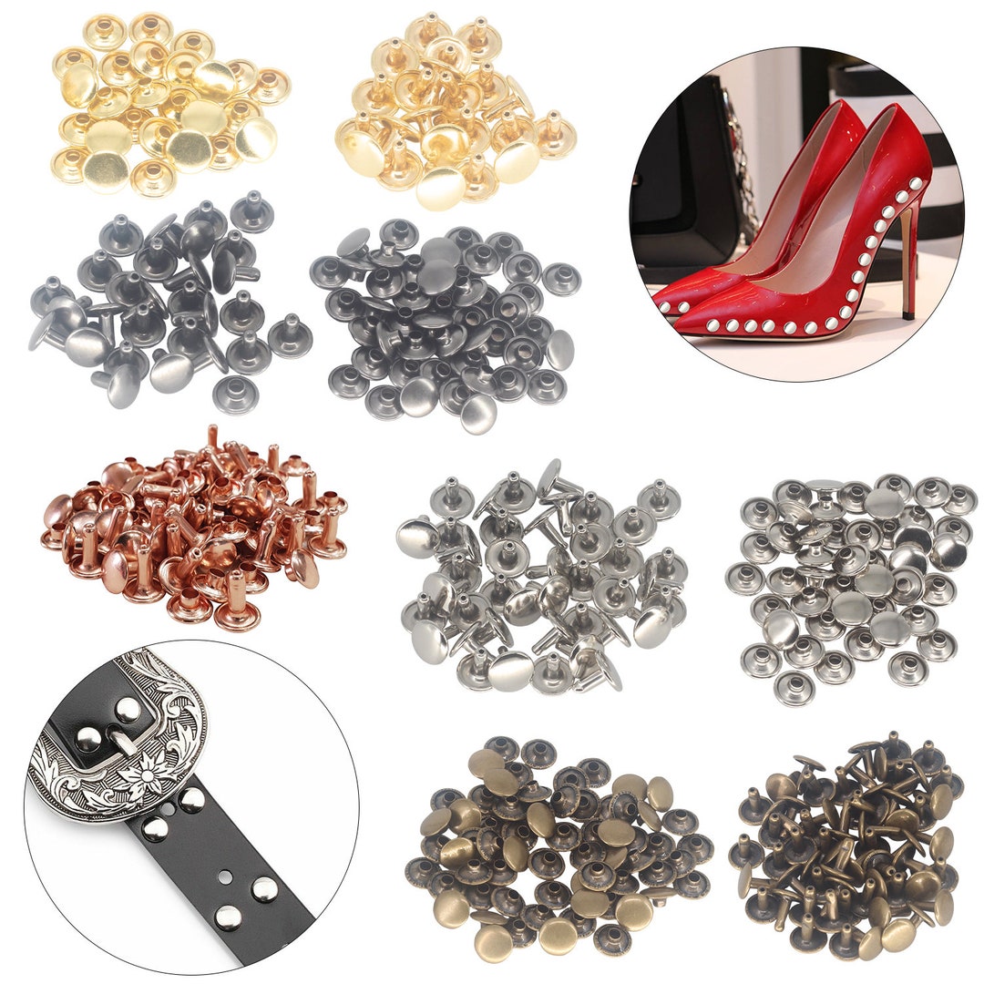 100pz Rivetti a doppia calotta in ottone, borchie in pelle Craft Rapid ...