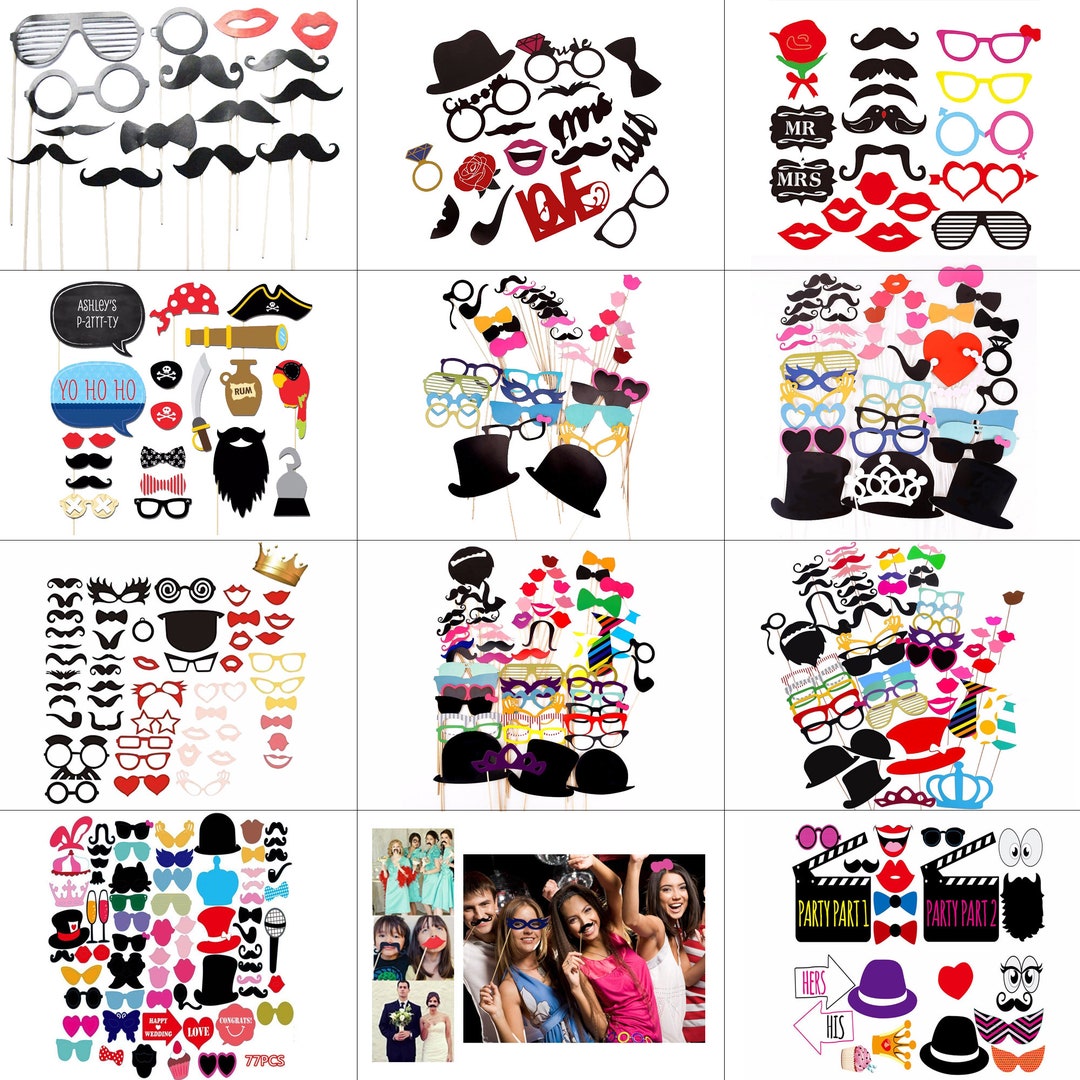 Photo Booth Props, Wedding Photo Booth Props Funny Party Props Black ...