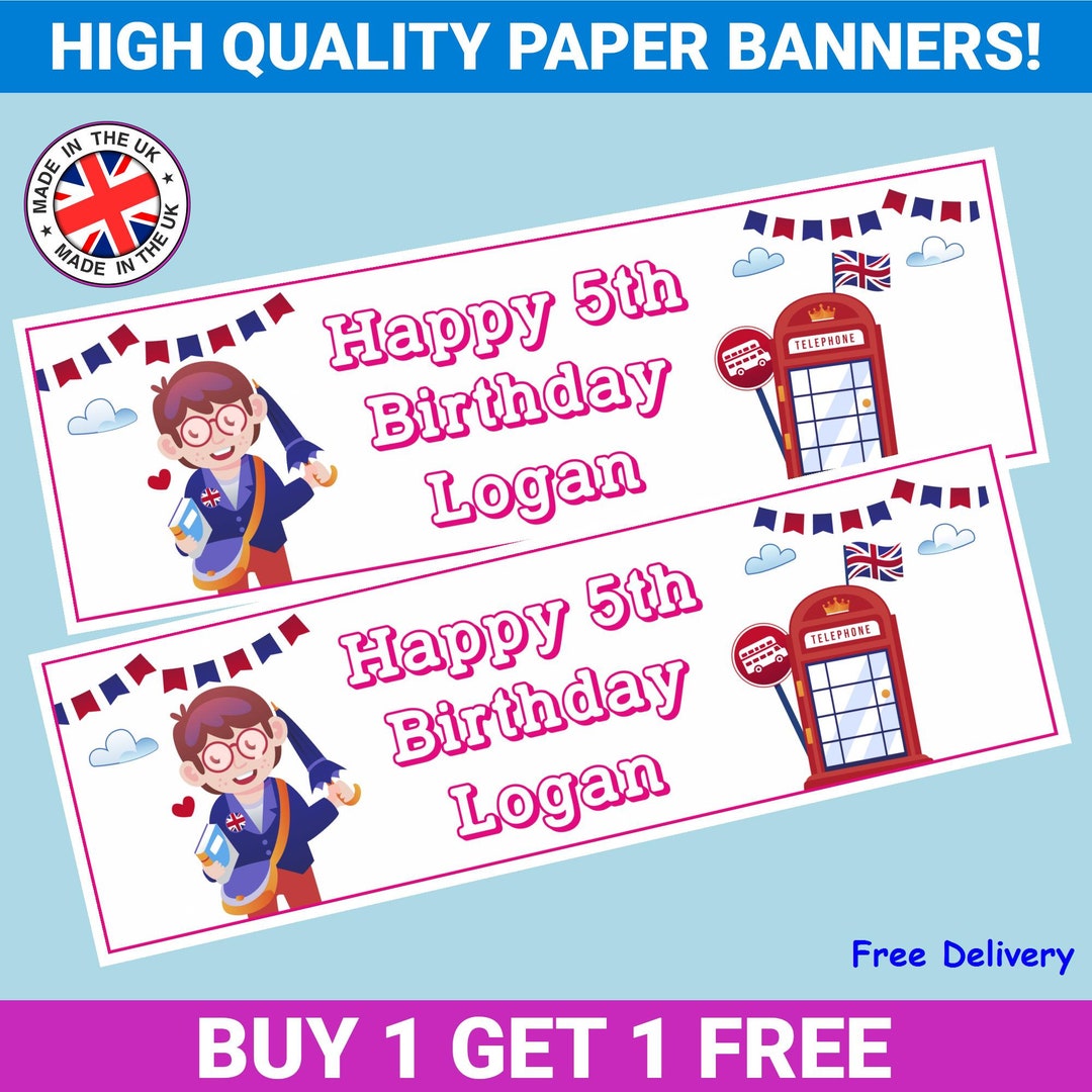 Personalised School Boy Theme Birthday Banners With Customized Any Name ...