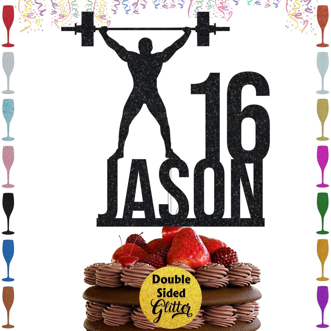 Personalised Powerlifter Cake Topper Powerlifting Glitter Muscles Gym ...