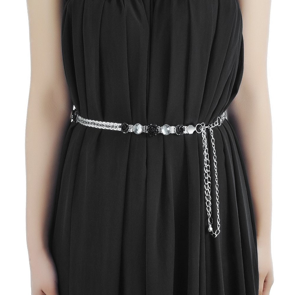 120cm Long Waist Chain Belt Adjustable Silver With Rhinestones - Etsy