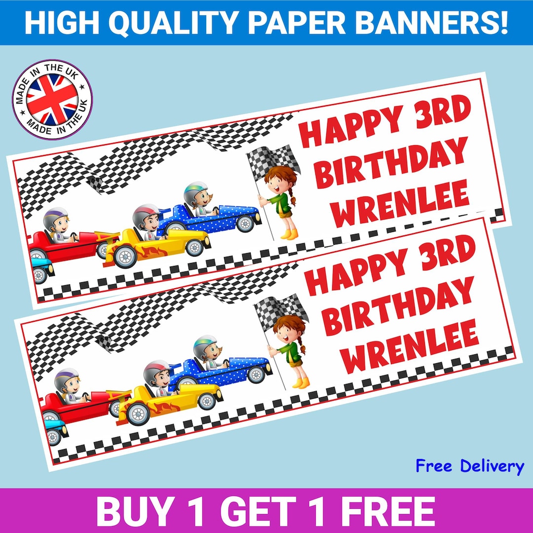 Personalised Racing Car Design Birthday Banners, Kids Birthday Poster ...