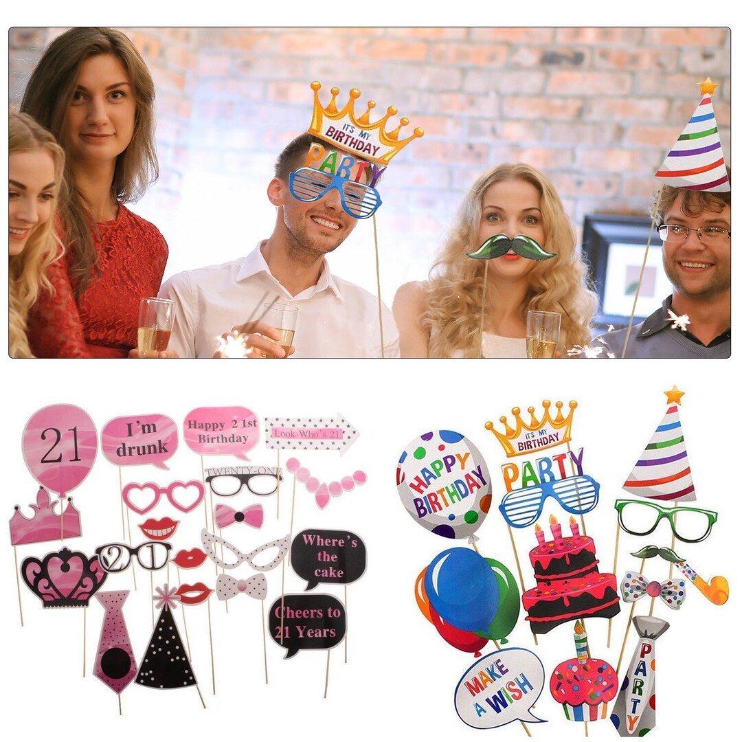 Pink & Black 21st Birthday Party Photo Booth Props and Selfie Props Kit ...