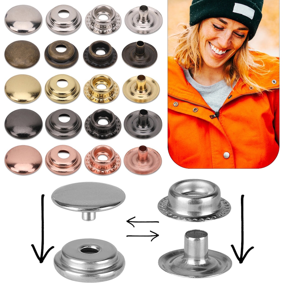 10MM Press Studs 4 Parts Durable Snap Fasteners No Sew Metal Buttons ...