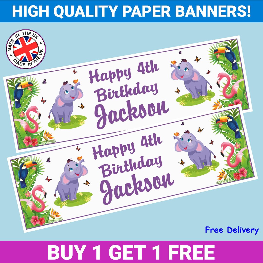 Personalised Baby Elephant Birthday Banner Kids Child's - Etsy