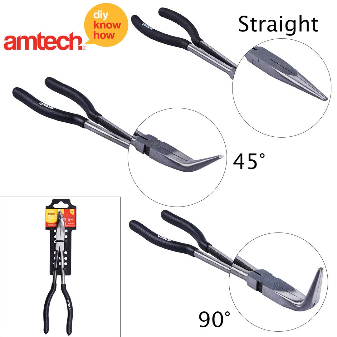 AMTECH 11 Extra Long Nose Pliers Straight, 45 or 90 Degrees Precision ...