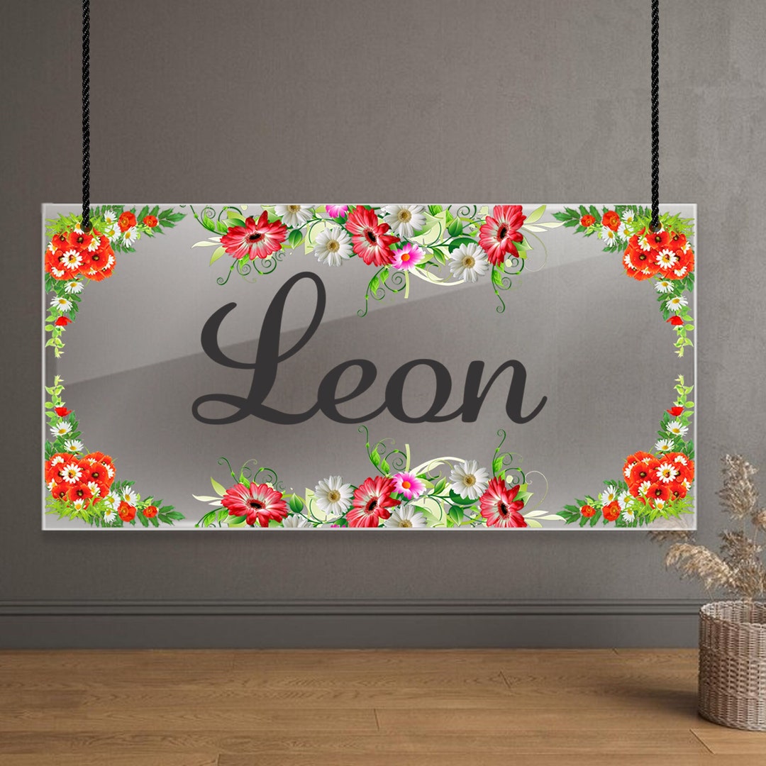 Personalised Flower Room Sign Custom With Any Name Floral Themed Clear ...