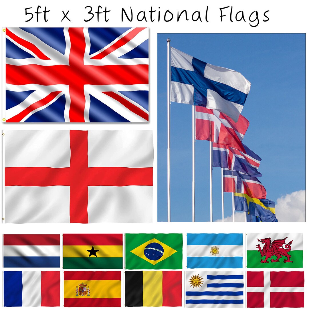 32 Countries Flags 5ft X 3ft Football Match Cricket Cup Lover Waving ...